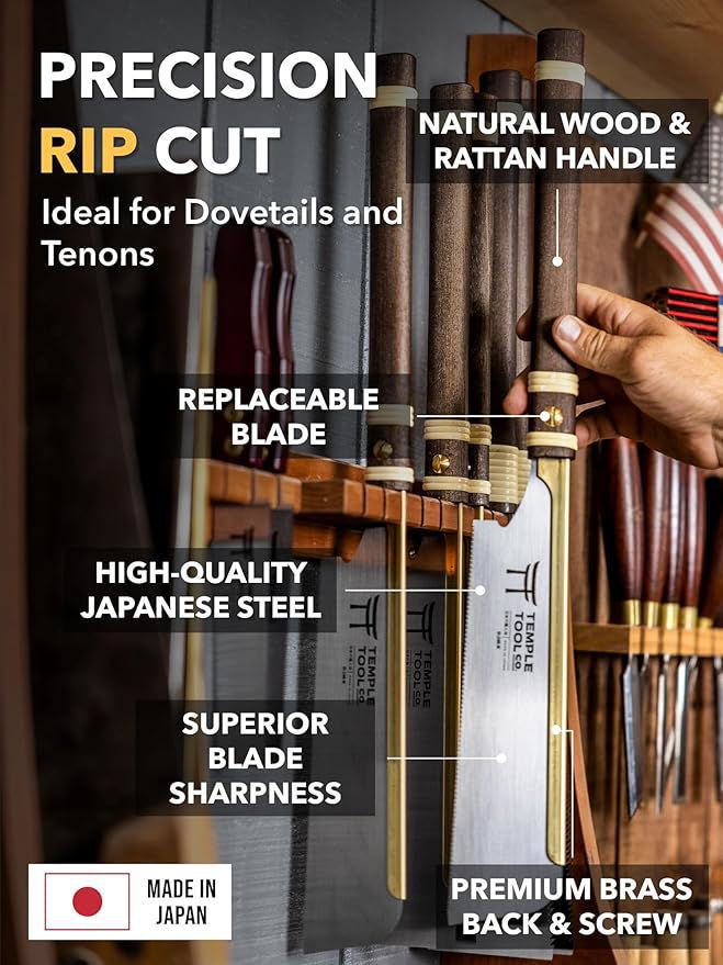 Temple Tool Co. Japanese Dozuki Wood Saw Rip Cut - 240mm - Tyzacktools