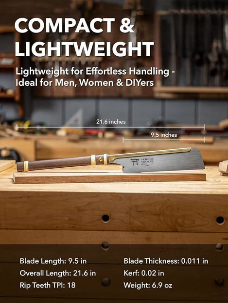 Temple Tool Co. Japanese Dozuki Wood Saw Rip Cut - 240mm - Tyzacktools