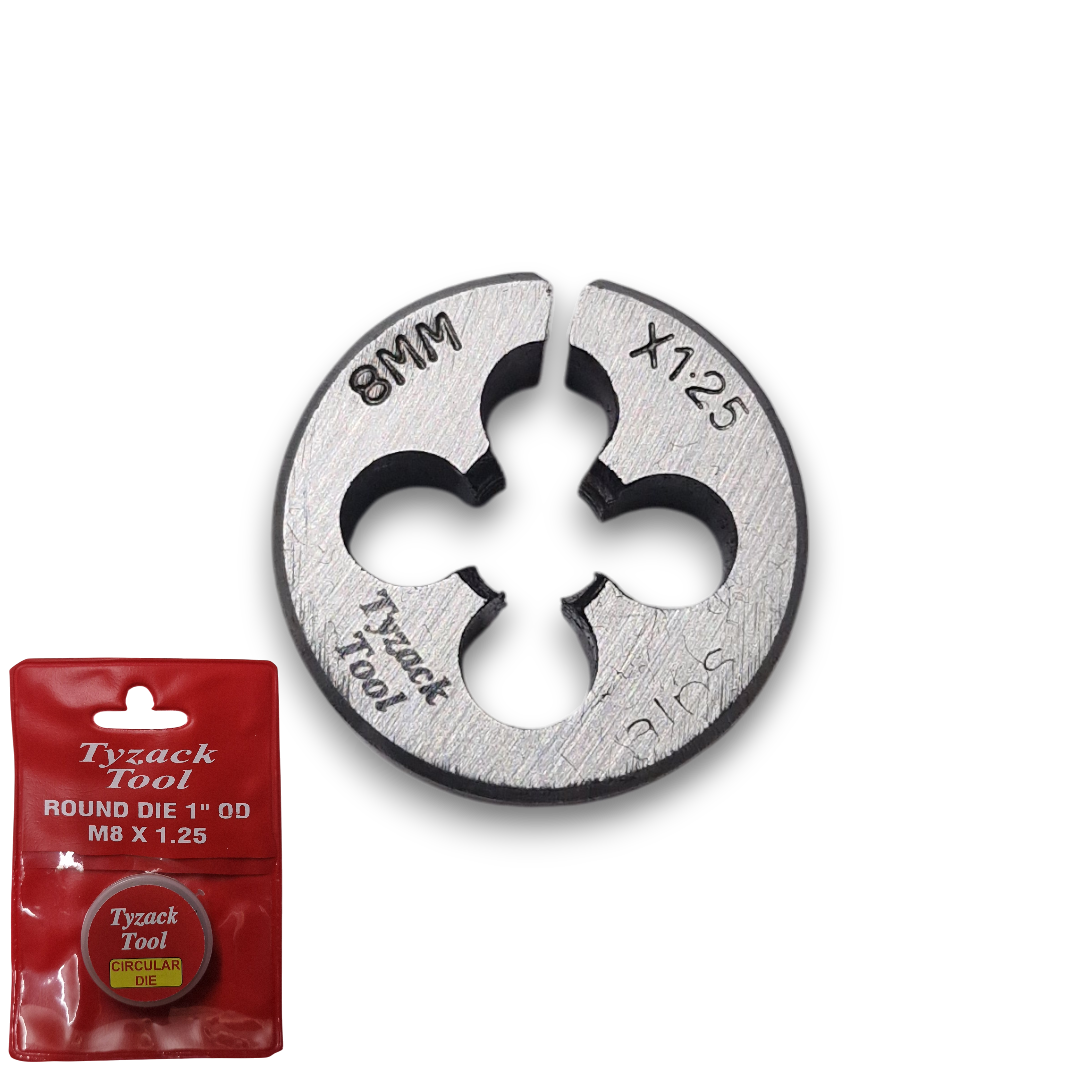 M8 x 1.25 Round Die - 13/16" OD Carbon Steel Threading Die | Tyzacktools