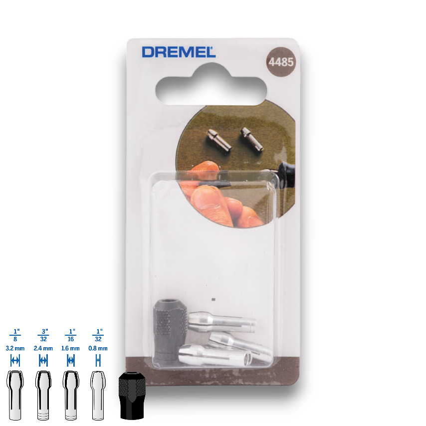 Dremel 4485 Collet Nut Kit | 4 Collets (0.8-3.2mm) | Tyzacktools